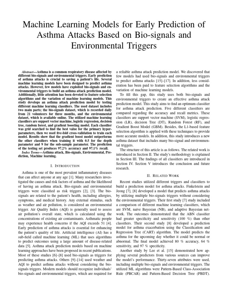 Asthma Attack Prediction Models IEEE Conference | Download Free PDF | Support Vector Machine ...
