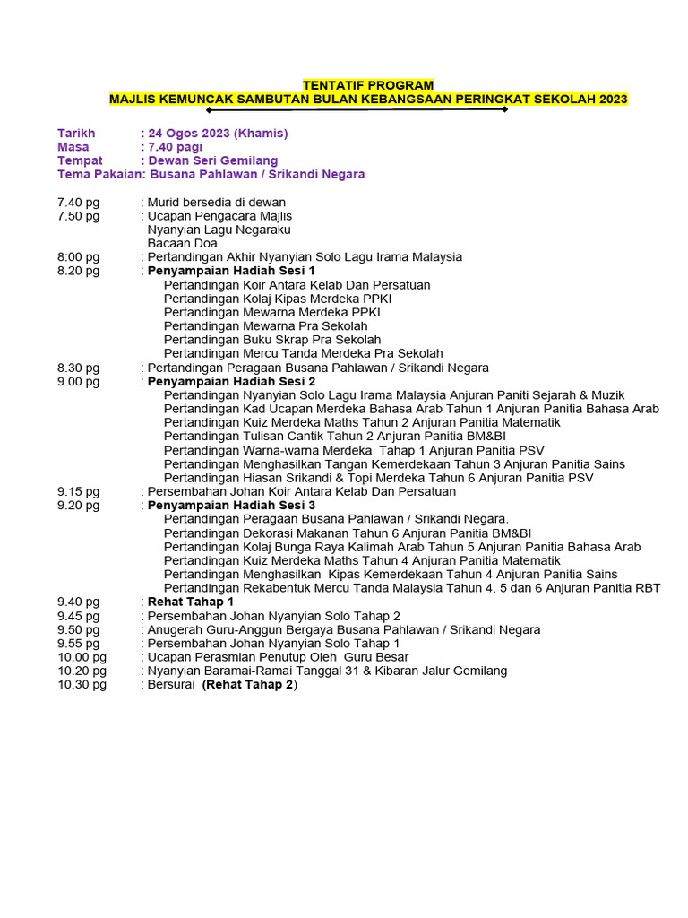 Tentatif Majlis Kemuncak Merdeka | PDF