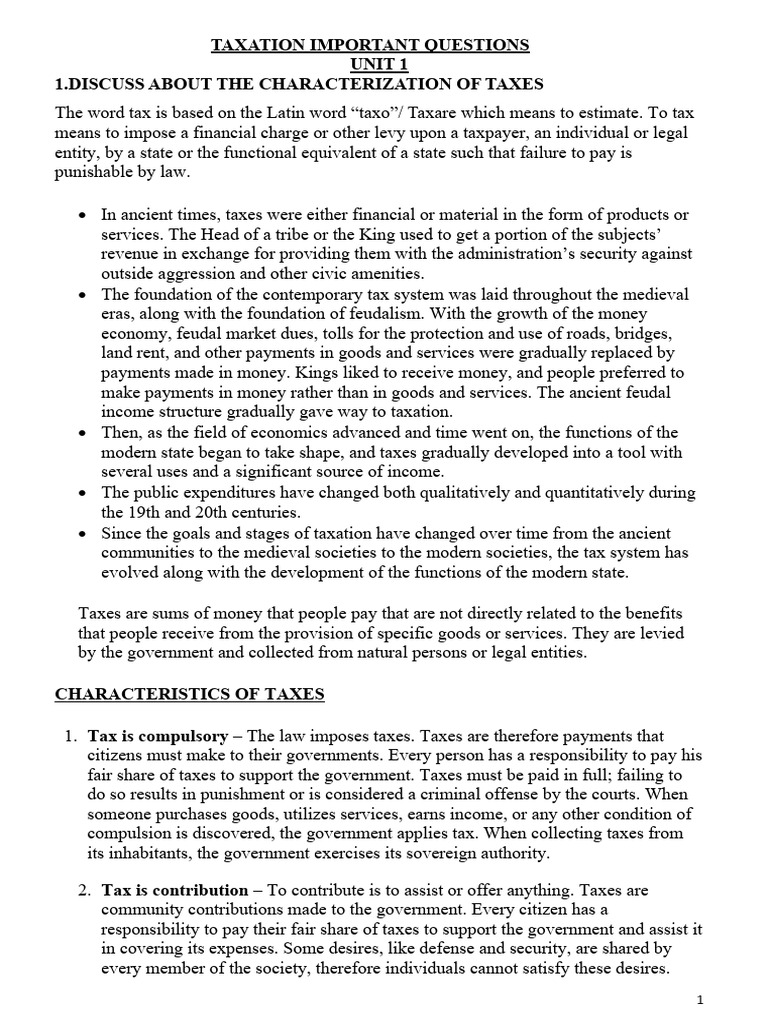 Taxation Important Questions Sem | PDF | Taxes | Revenue