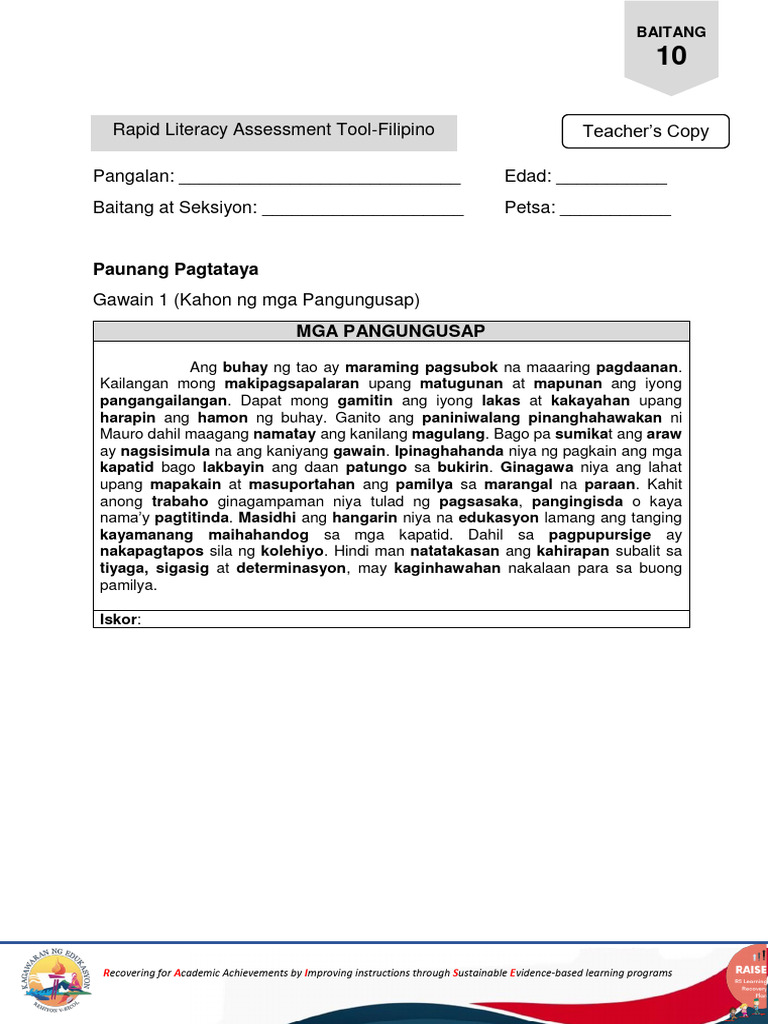 Rla Fil Grade 10 Final Pdf