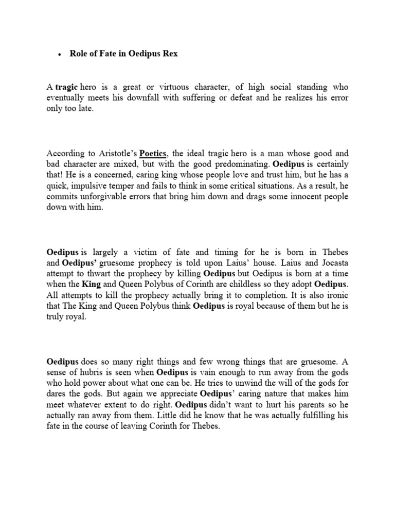 Role of Fate in Oedipus Rex | PDF | Theban Mythology