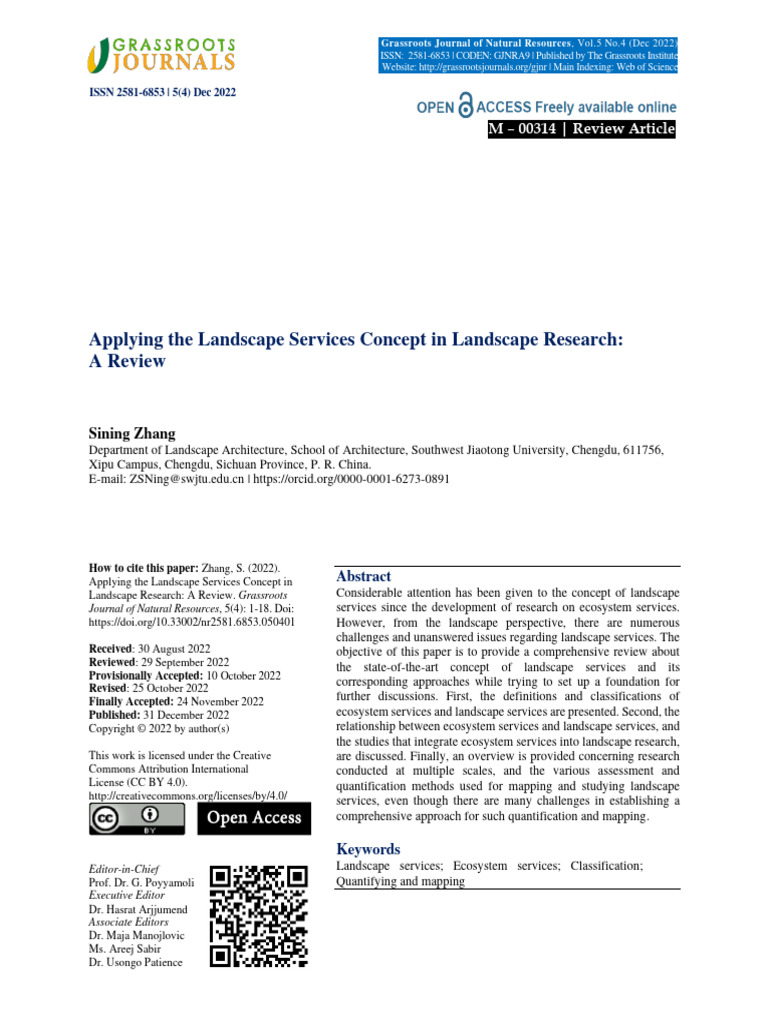 Applying The Landscape Services Concept in Landscape Research: A Review ...