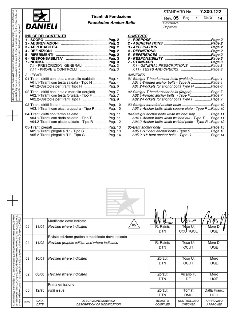 Danieli: Foundation Anchor Bolts | PDF
