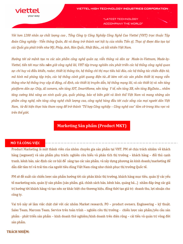 VHT JD - Product Marketing | PDF