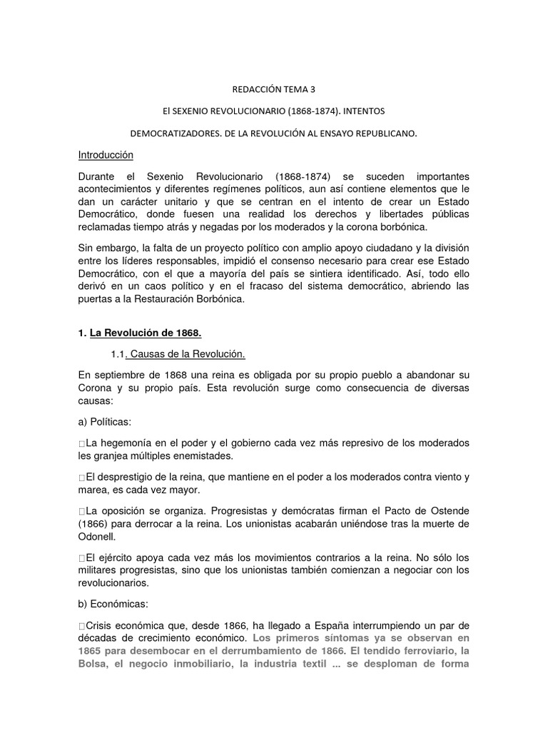 Tema 3 El Sexenio revolucionarioOOO | PDF | Gobierno de españa | Política de españa