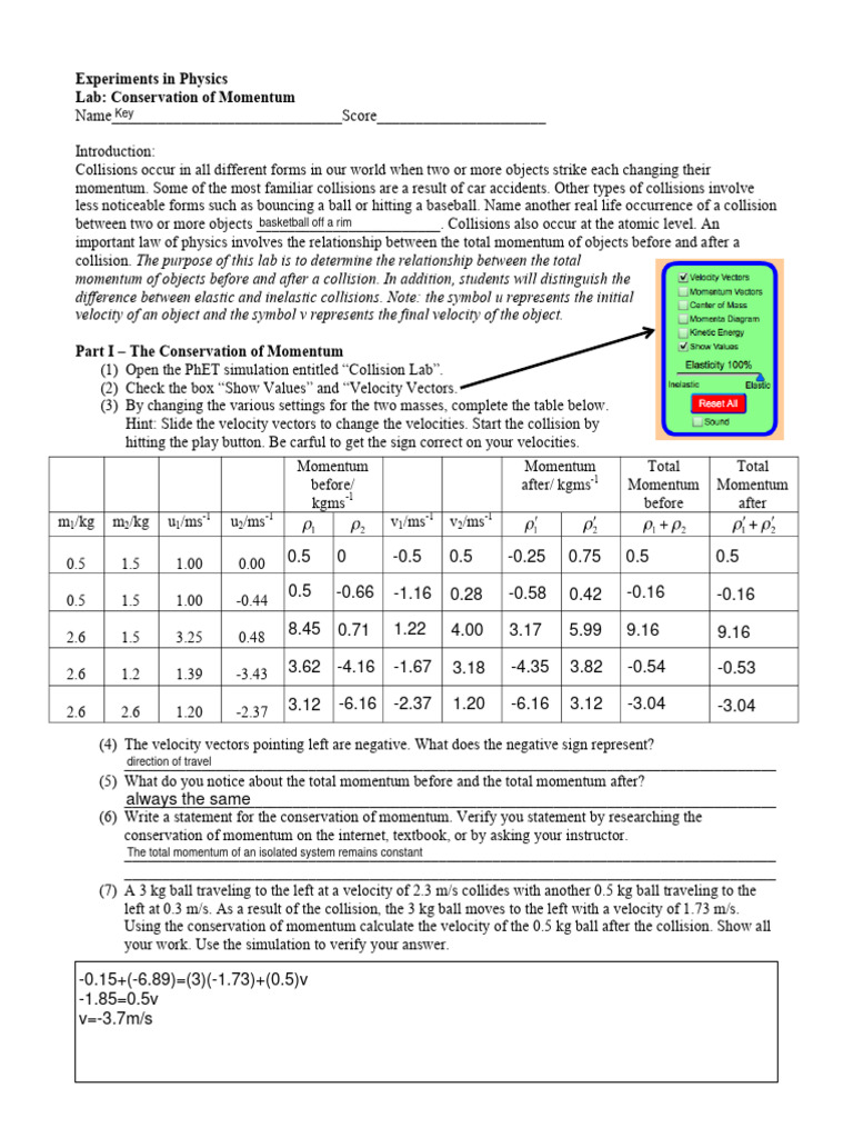 Carlson-NSCI695-guided-inquiry-lab-on-PhET-sim-Collision-Lab-2.01-fill ...