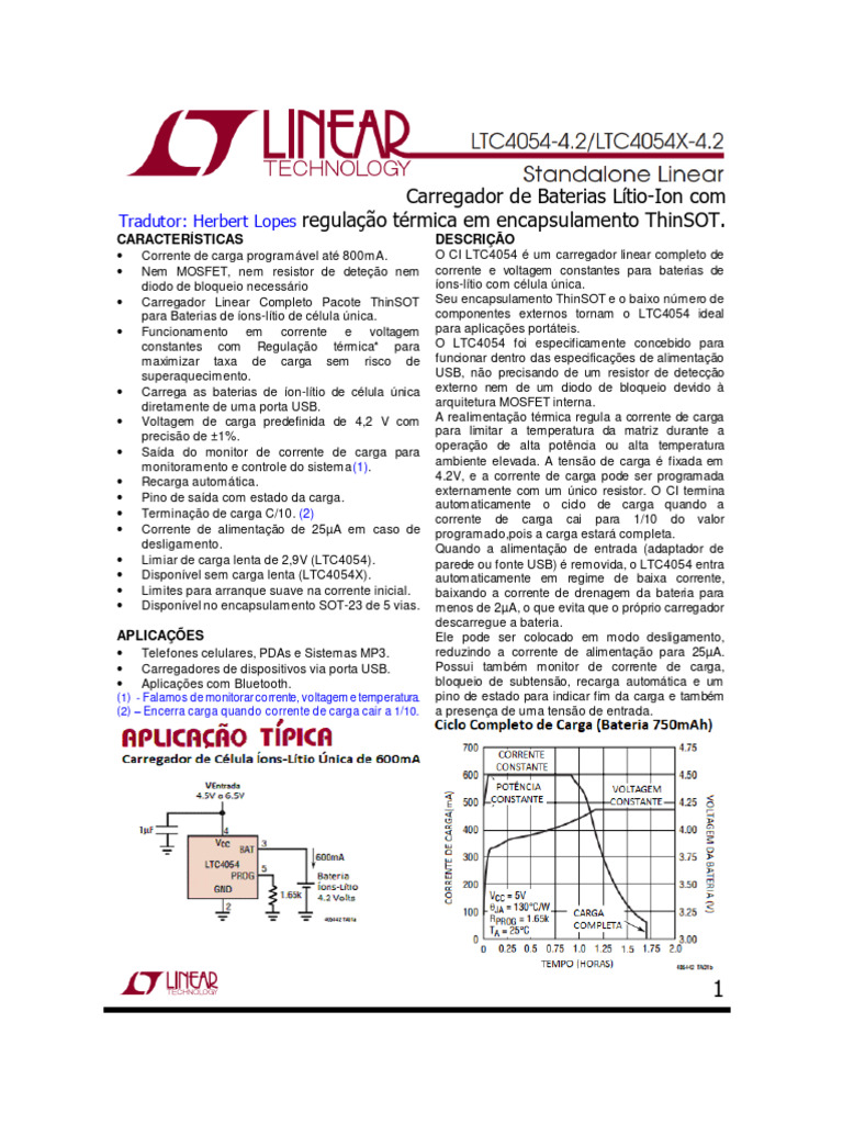 LTC 4054 Battery Charger PT | PDF | USB | Resistor