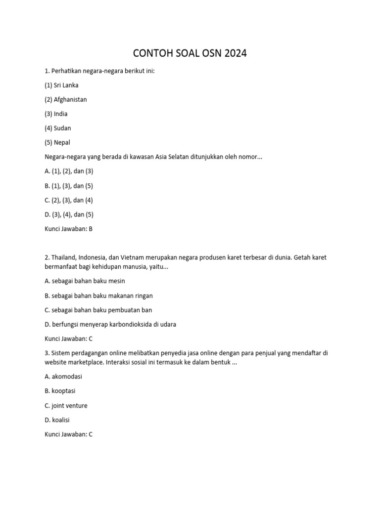 Soal Osn Ips 2024 | PDF