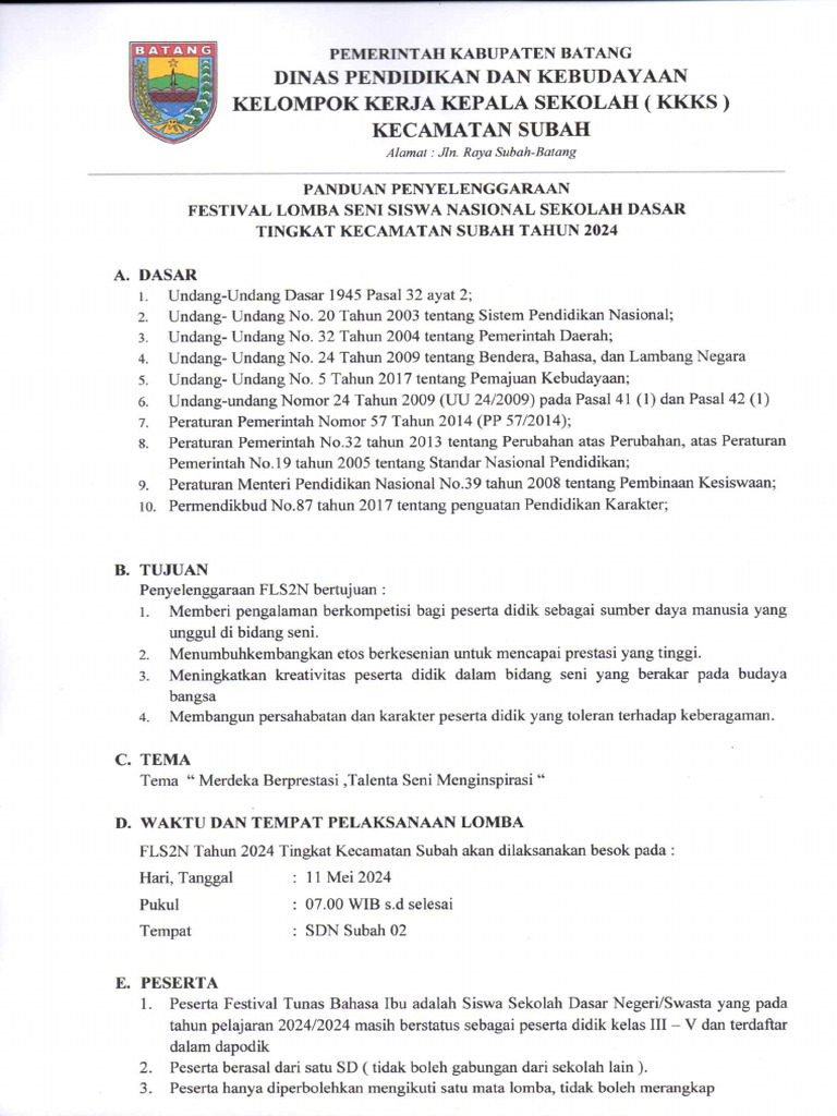 Juknis FLS2N Kec Subah 2024 | PDF