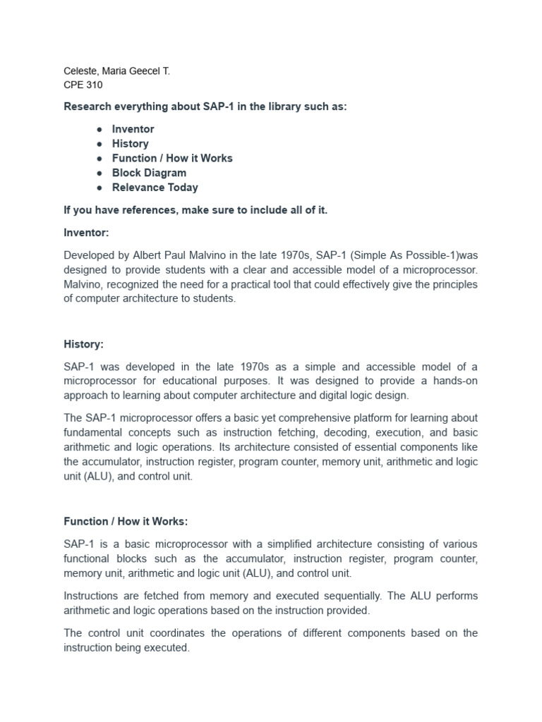 Sap 1 | PDF | Central Processing Unit | Logic Gate