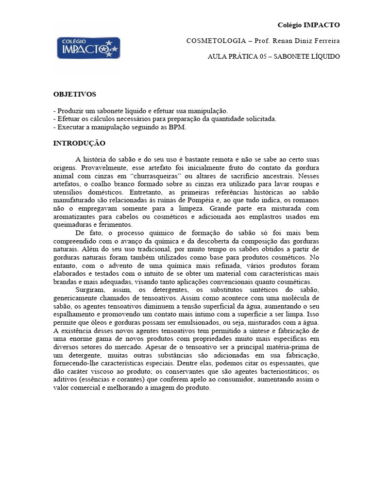 Aula Prática 05 | Download grátis PDF | Sabonete | Química
