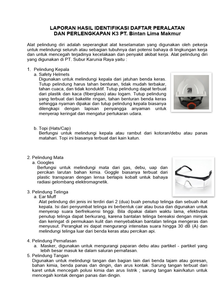 Laporan Hasil Identifikasi Daftar Peralatan Dan Perlengkapan K3 PT SKR | PDF | Griya & Taman ...