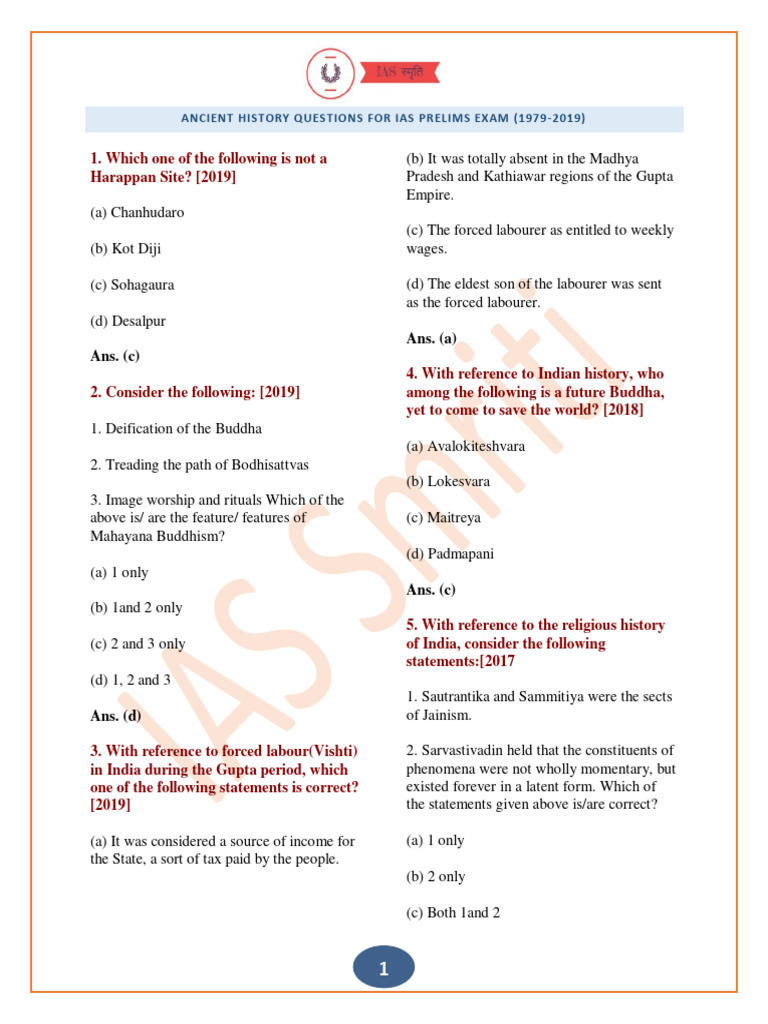Ancient History Questions for UPSC Prelims | PDF | Ashoka | Sanskrit