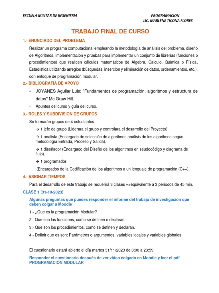 Proyecto Final Del Curso Ii 2023 | PDF | Algoritmos | Programación de computadoras