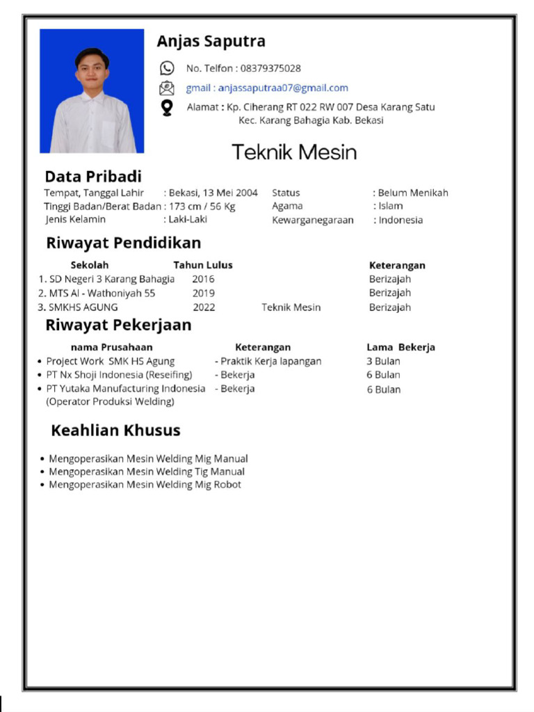 Lamaran Pekerjaan Anjas | PDF