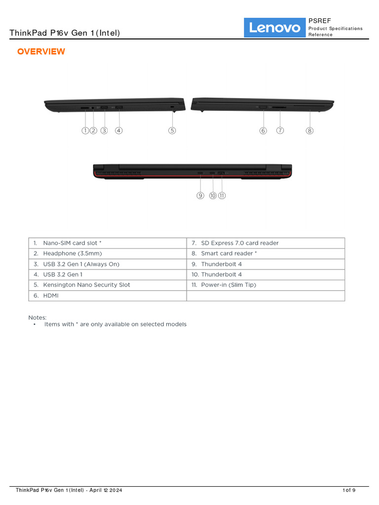 ThinkPad P16v Gen 1 Intel Spec | PDF | Usb | Computer Science