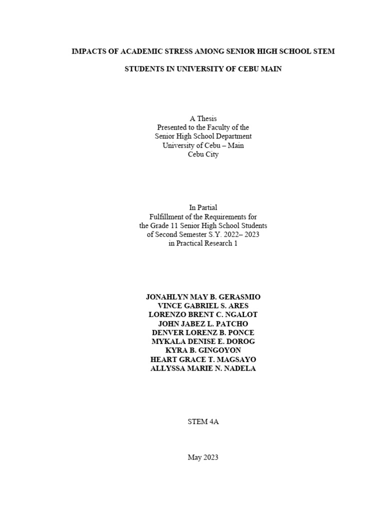 Impacts Of Academic Stress Among Senior High School Stem Students In