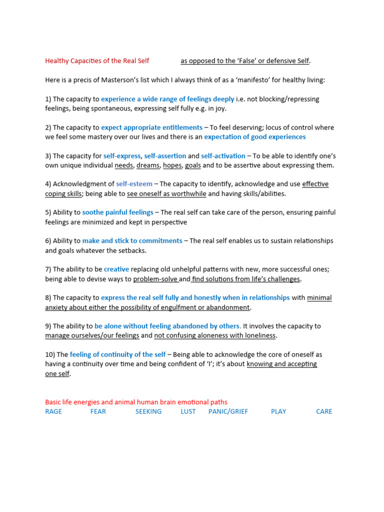 Healthy Self: Masterson's Key Capacities | PDF
