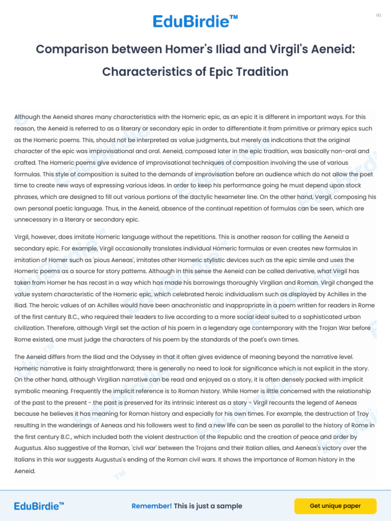 Comparison Between Homers Iliad and Virgils Aeneid Characteristics of ...