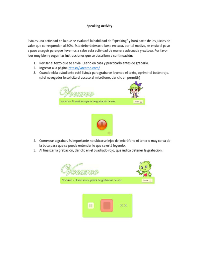 Guía para Actividad de Speaking en Casa | PDF