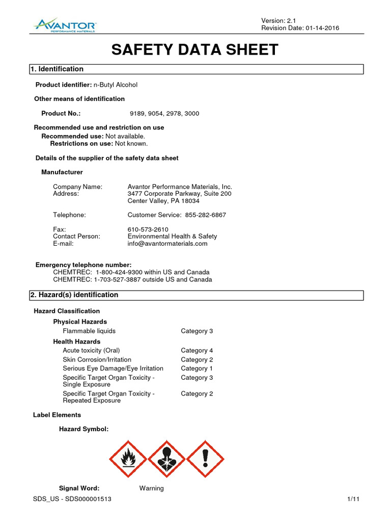 1-BUTANOL - J T Baker Avantor | PDF | Firefighting | Personal Protective Equipment