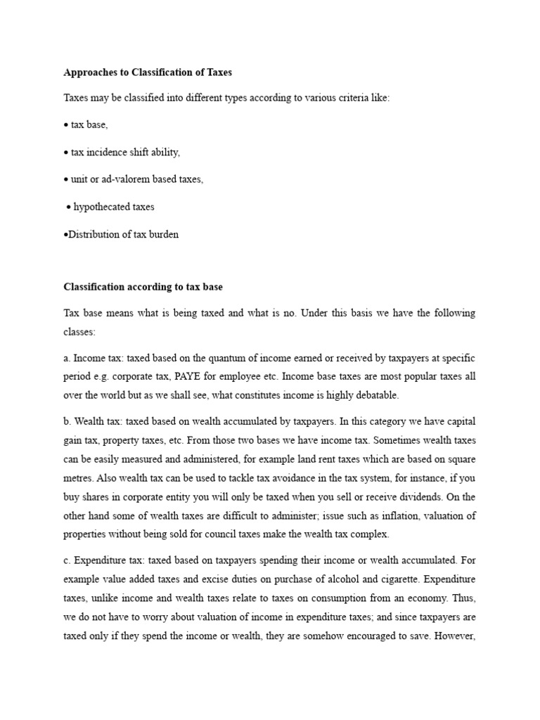 Tax Classification Approaches Explained | PDF | Taxes | Tax Incidence