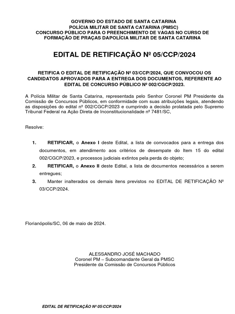 Edital de Retificação #05/Ccp/2024 | PDF