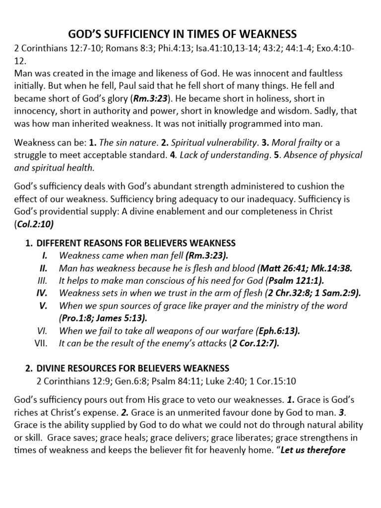 God's Sufficiency in Times of Weakness | PDF | Divine Grace | Grace In ...