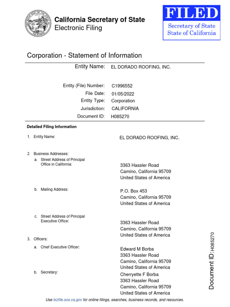 Electronic Filing: California Secretary of State | PDF | Registered ...