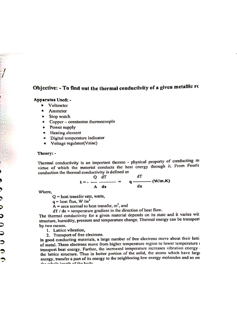Thermal Conductivity of Metal Rod (Practical No. 1) | PDF