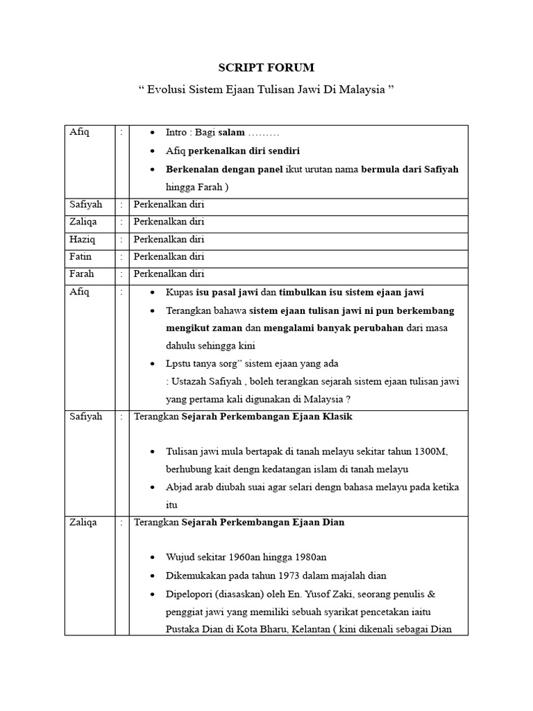 Script Forum Evolusi Jawi Group 2 | PDF