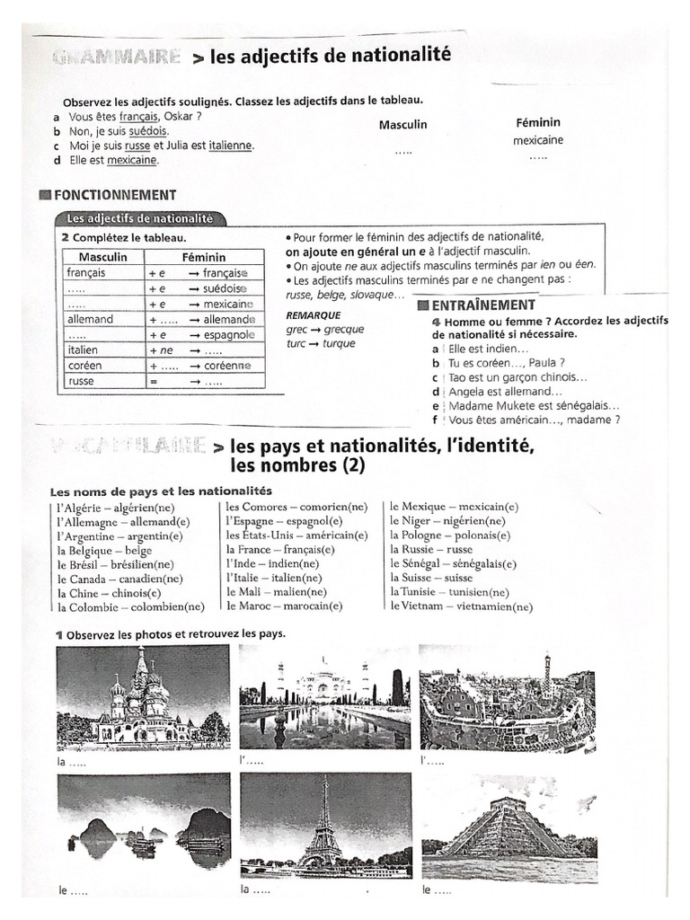 A1. U1. Adjectifs Nationalité | PDF
