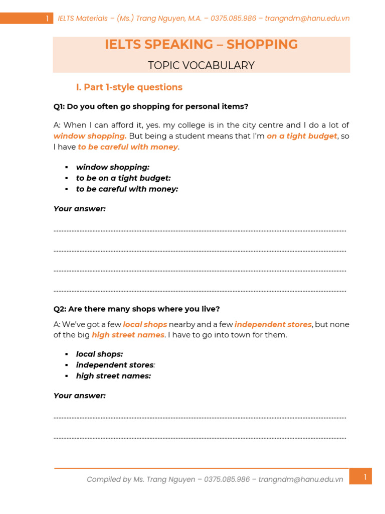 IELTS Speaking: Shopping Vocabulary Guide | PDF | Marketing | Business