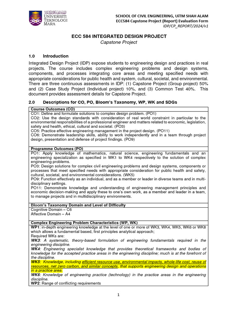 Ecc 584 Integrated Design Project | PDF | Engineering | Sustainability