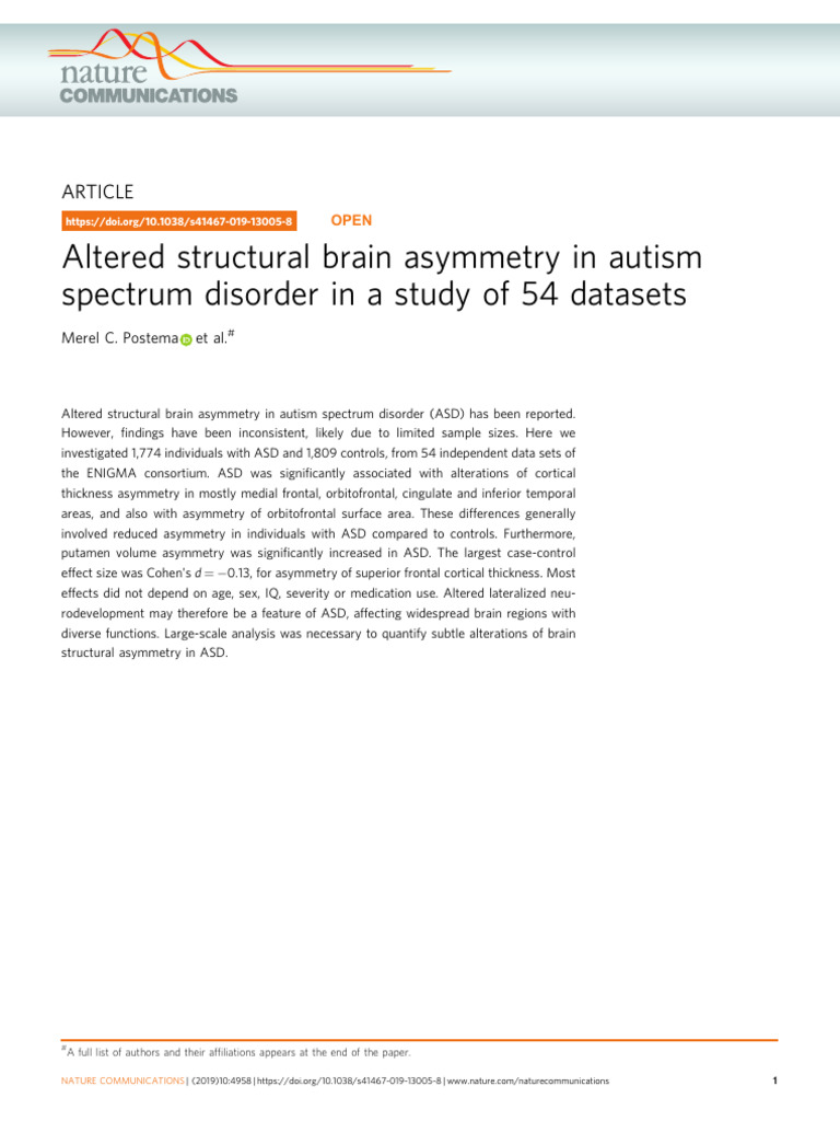 Altered Structural Brain Asymmetry in Autism Spectrum Disorder in A ...