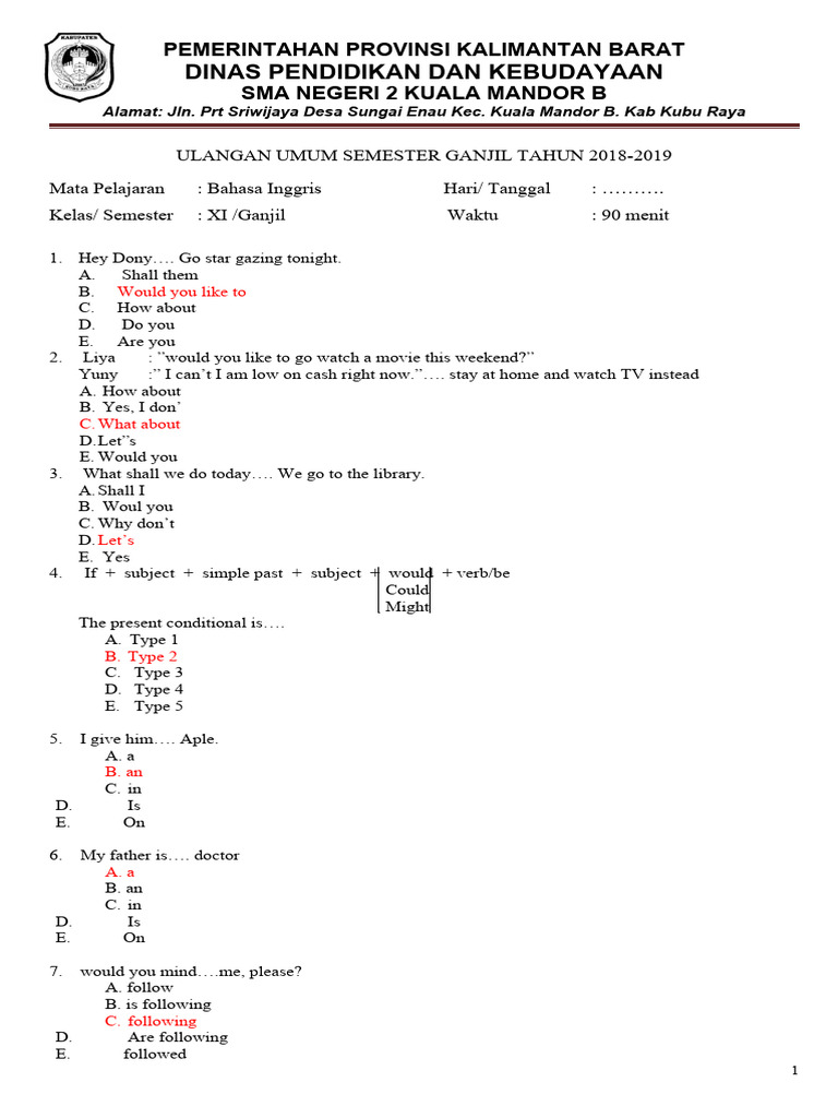 soal semester 1 kls XI 2018-2019 | PDF | Grammatical Tense | Semantic Units