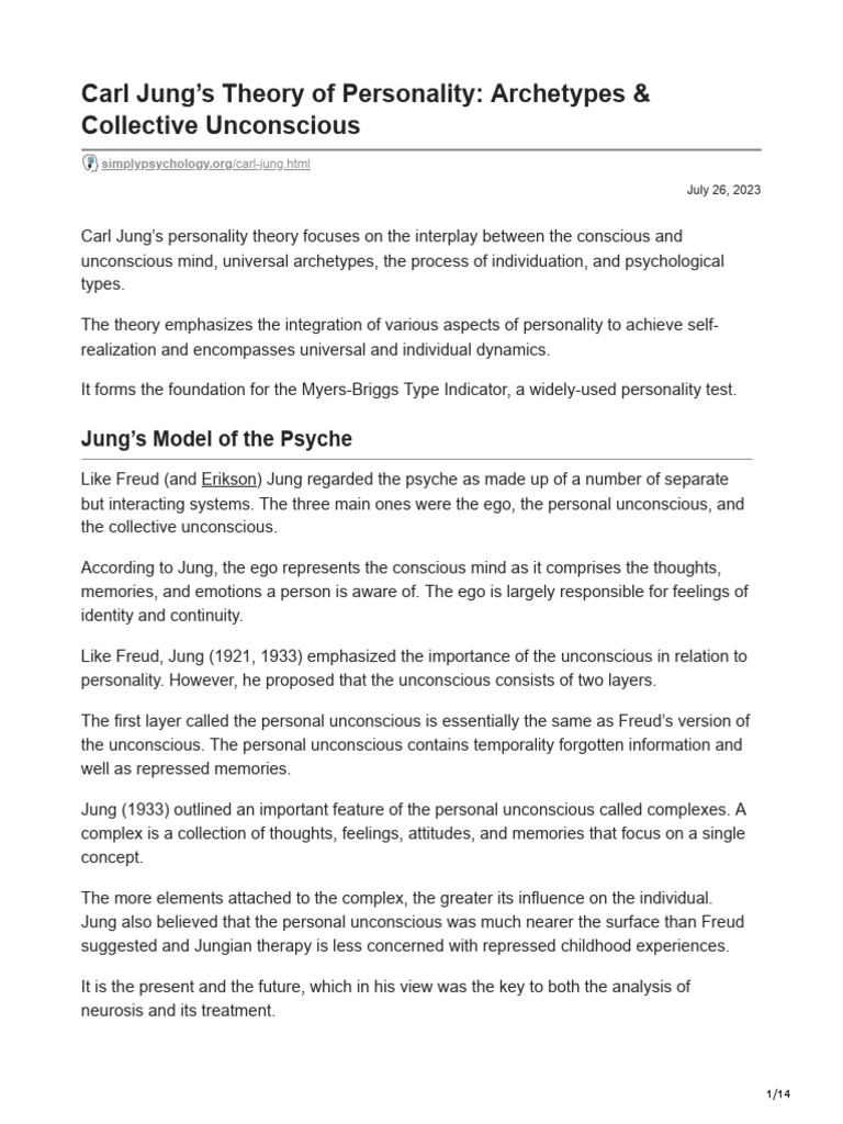 Jung's Personality Theory Explained | PDF | Carl Jung | Unconscious Mind