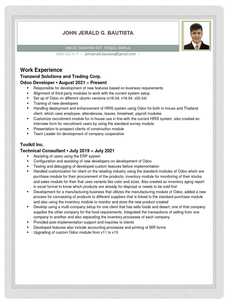 John Jerald G. Bautista: Work Experience | PDF | Web Development | Php