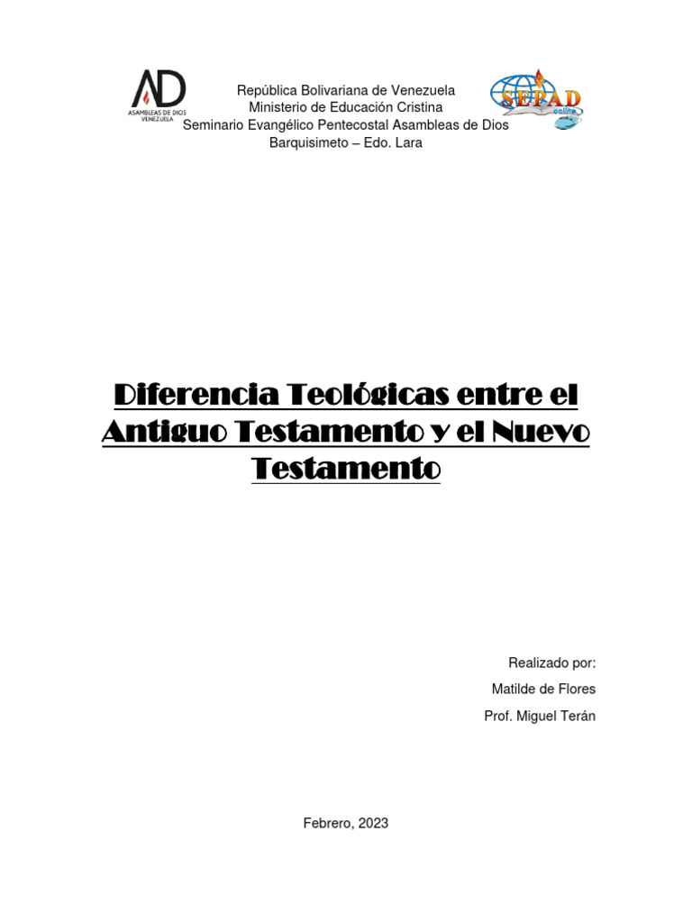 Diferencias de La Teologia en El AT y NT Matilde Moreno de Flores | PDF ...