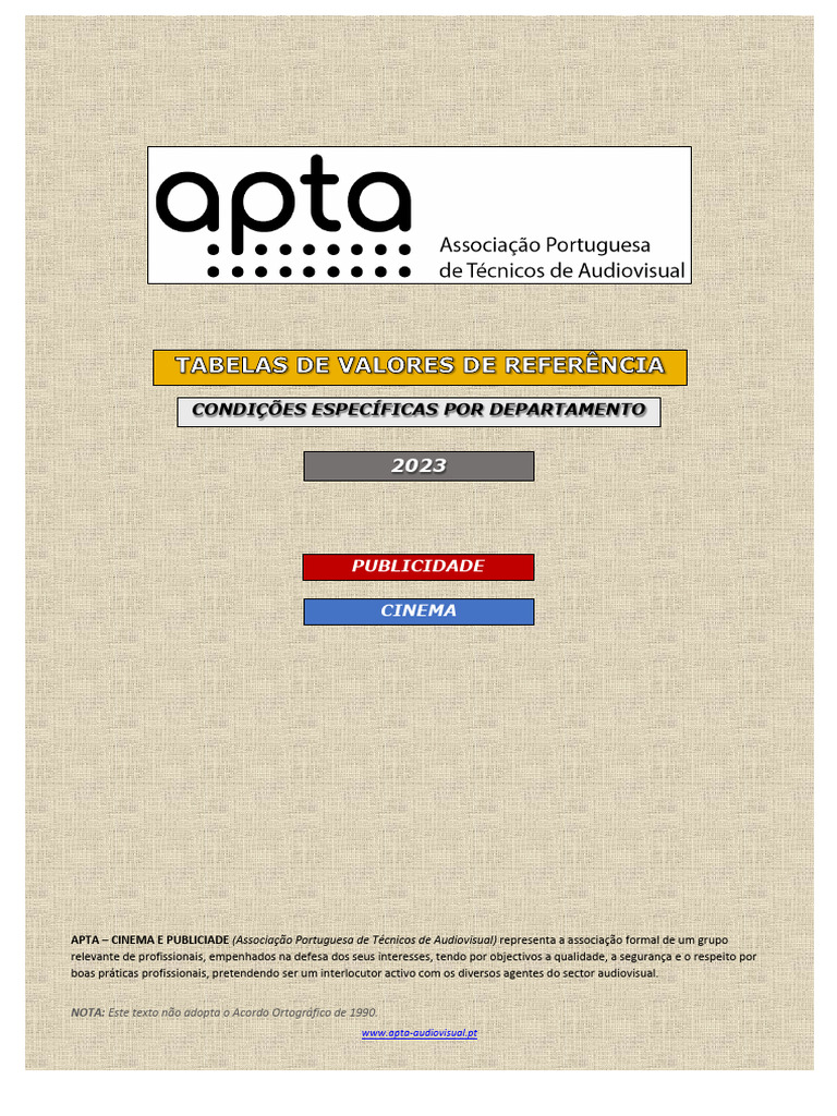 Apta Tabela | PDF | Fotografia cinematográfica | Publicidade