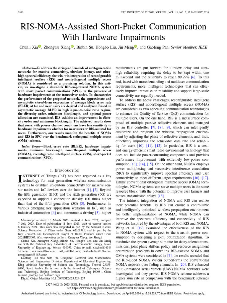 RIS-NOMA-Assisted Short-Packet Communication With Hardware Impairments ...