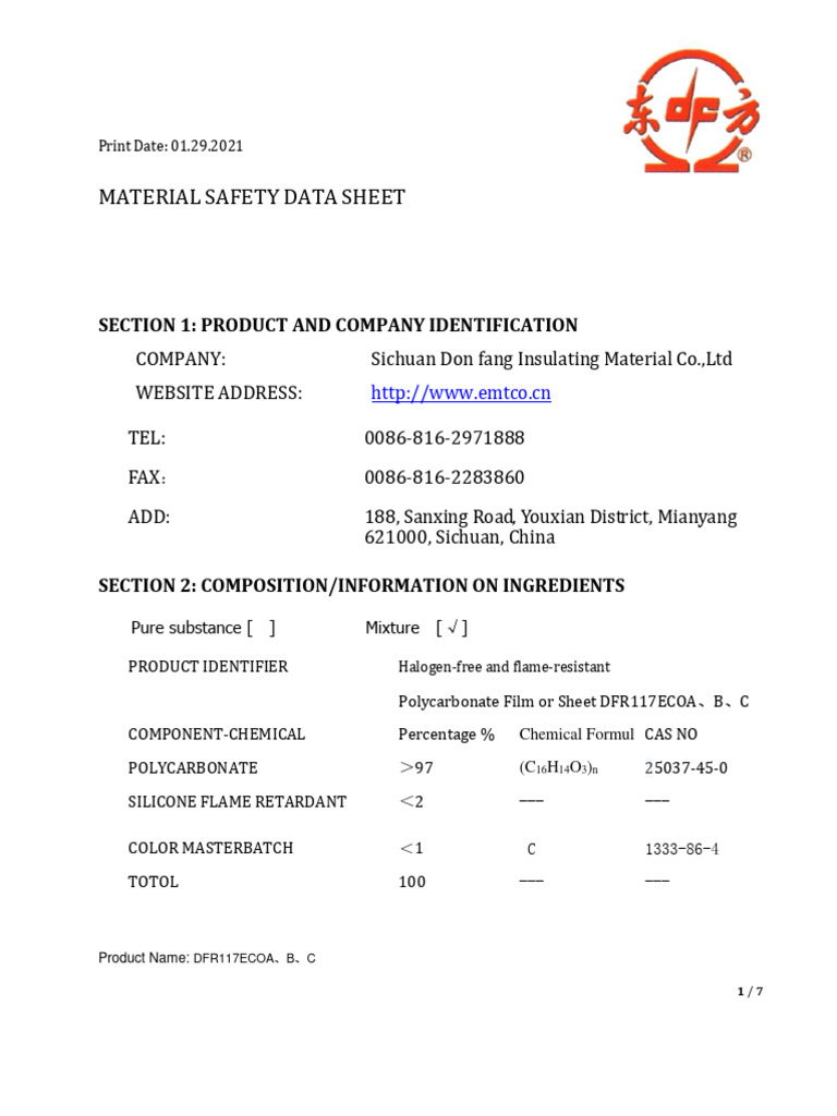 Dfr117ecoa、b、c Msds英文版 | PDF | Waste | Firefighting