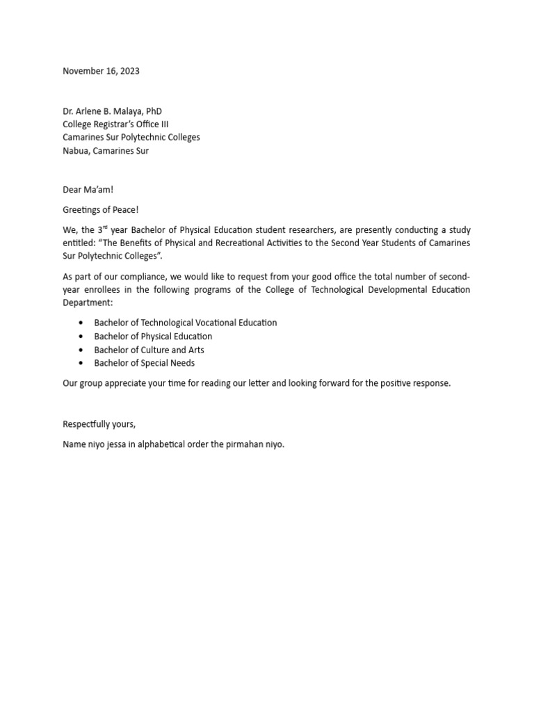Benefits of Physical Activities Study Request | PDF