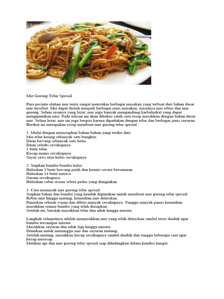 Mie Goreng Telur Spesial | PDF