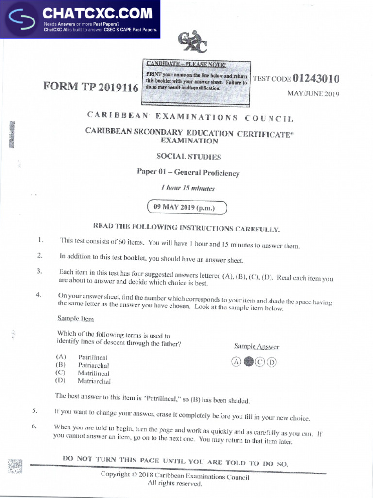 CSEC Social Studies P1 2019 | PDF