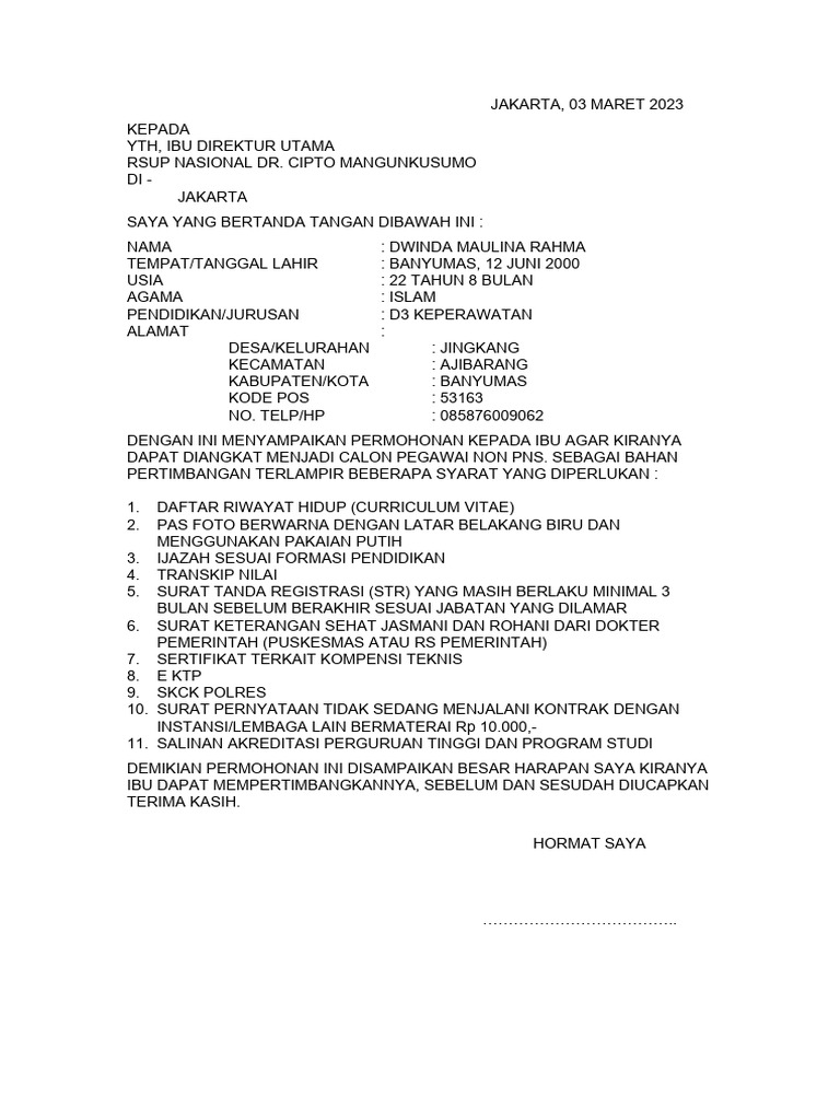 Surat Lamaran RSCM | PDF | Hukum