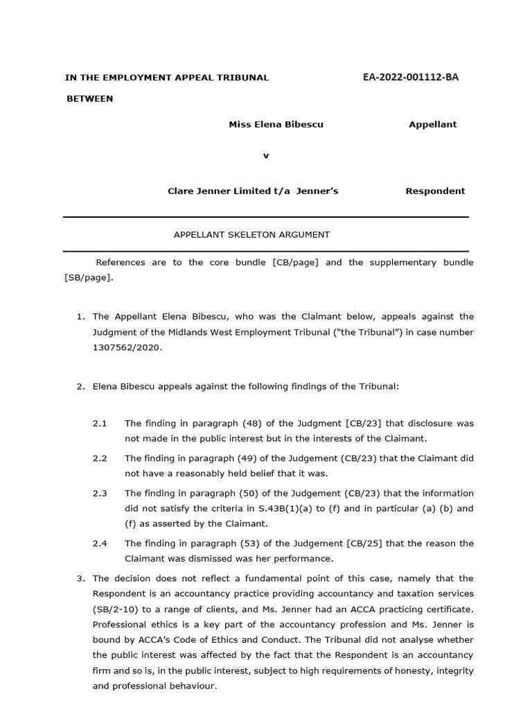 Bibescu Skeleton Argument Appeal | PDF | Judgment (Law) | Justice