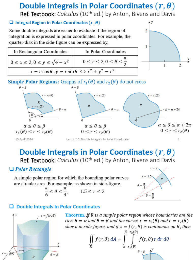 Lesson 10 - Double Integrals in Polar Coordinates | PDF | Sphere | Integral