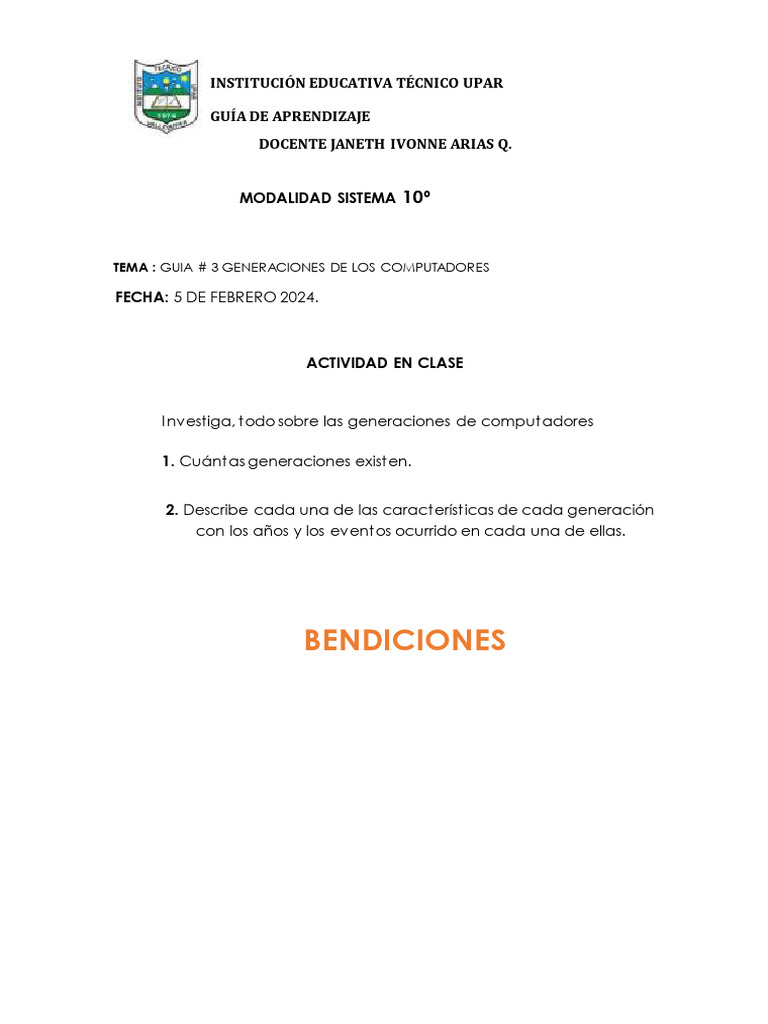 Guia # 3 Generaciones de Los Computadores 2 | Descargar gratis PDF ...