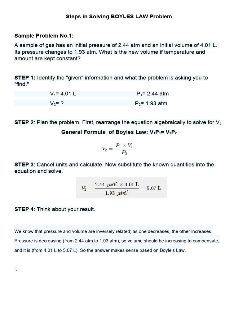 Lecture No. 2 Boyles Law Problem 2 | PDF